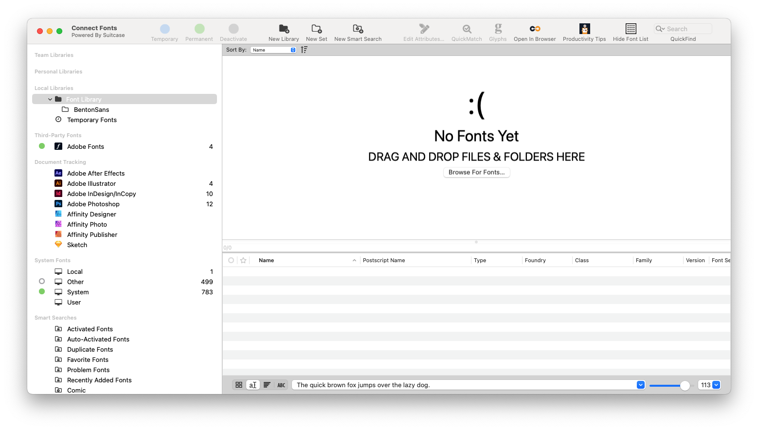 Opening Connect Fonts (LEGACY) for the first time – Extensis