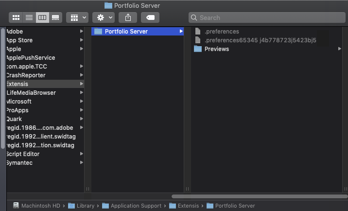 Replacing the preferences file in Portfolio for Mac – Extensis